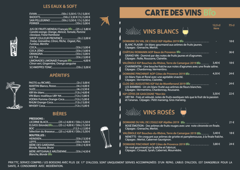 carte-boissons-tapas-la-meunerie-restaurant-arles | La Meunerie